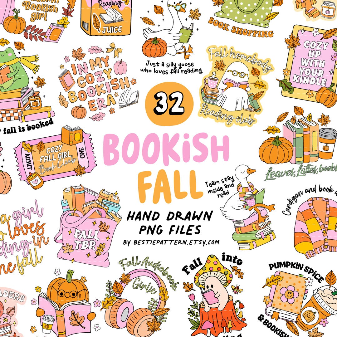 Bookish Fall PNG Bundle Fall Bookish Cozy Stickers Sublimation Bookish ...