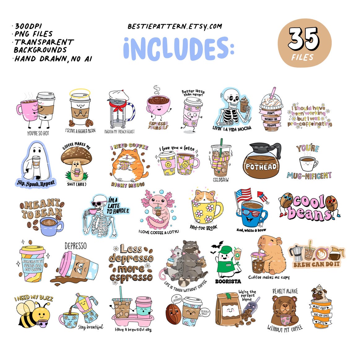 Coffee Puns PNG Bundle Coffee Quotes Sayings Sublimation Coffee Clipart ...