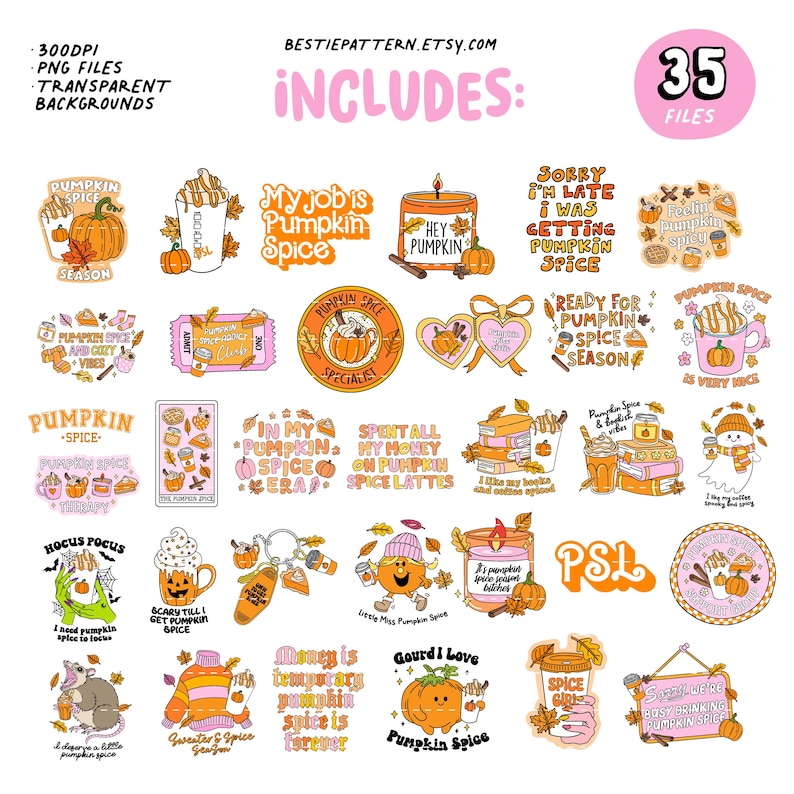 Pumpkin Spice PNG Bundle Fall Thanksgiving Pumpkin Spice Stickers ...