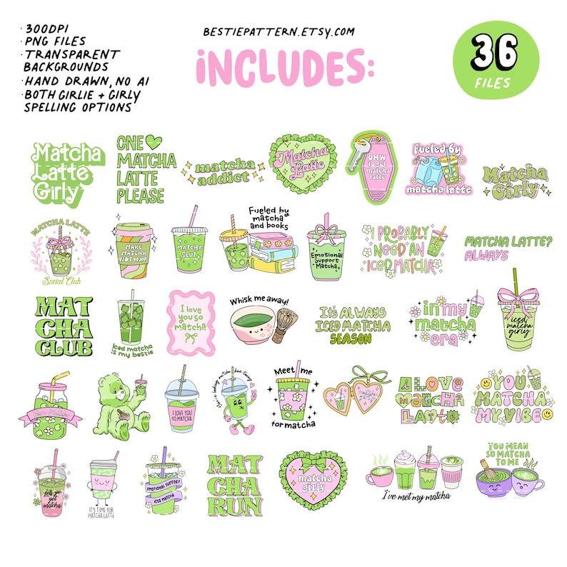 Matcha PNG Bundle Coffee Quotes Sayings Sublimation Coffee Clipart Cute ...