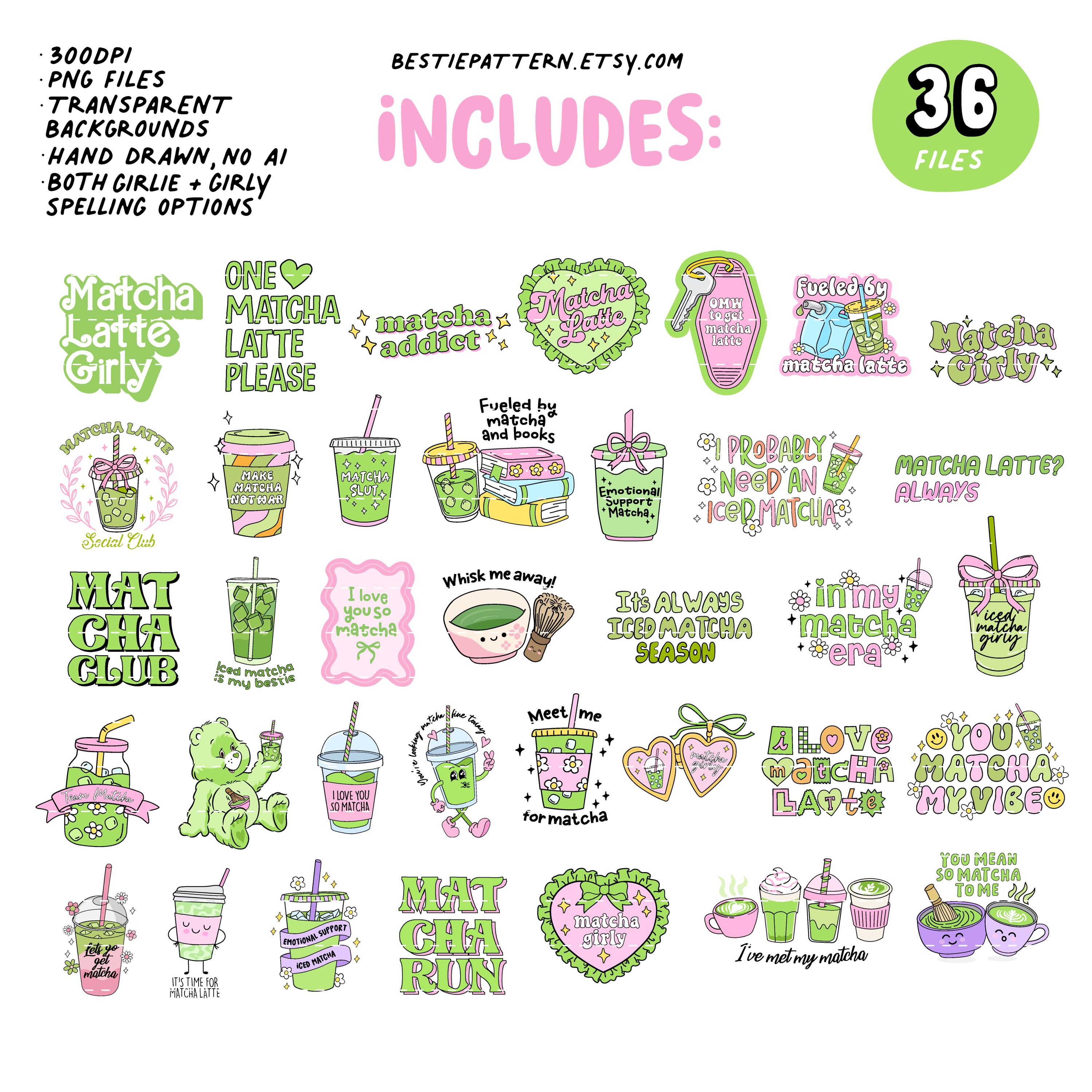 Matcha PNG Bundle Coffee Quotes Sayings Sublimation Coffee Clipart Cute ...