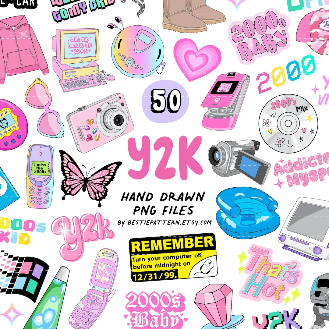 Y2K Bundle Clipart PNG Sublimation Designs 2000s Millennium Flip Phone ...