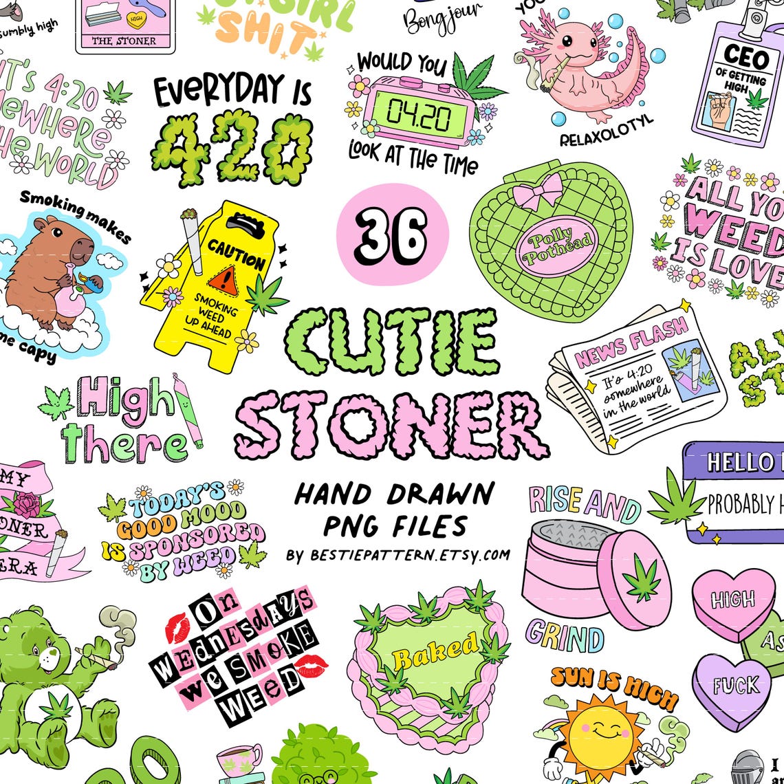 Stoner PNG Bundle Stoner Girl Stoner Babe Clipart Sublimation Cannabis ...