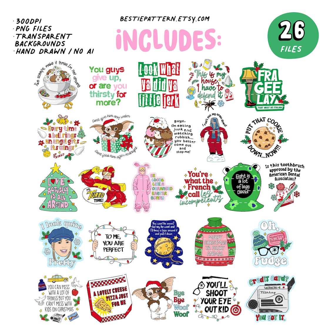 Christmas Movie Quotes PNG Bundle, Funny Holiday Movie Clipart for ...