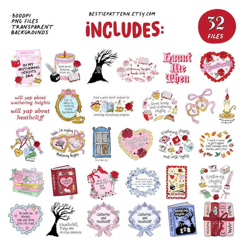 Wuthering Heights PNG Bundle, Pngs for Sublimation, Stickers, Bookish ...