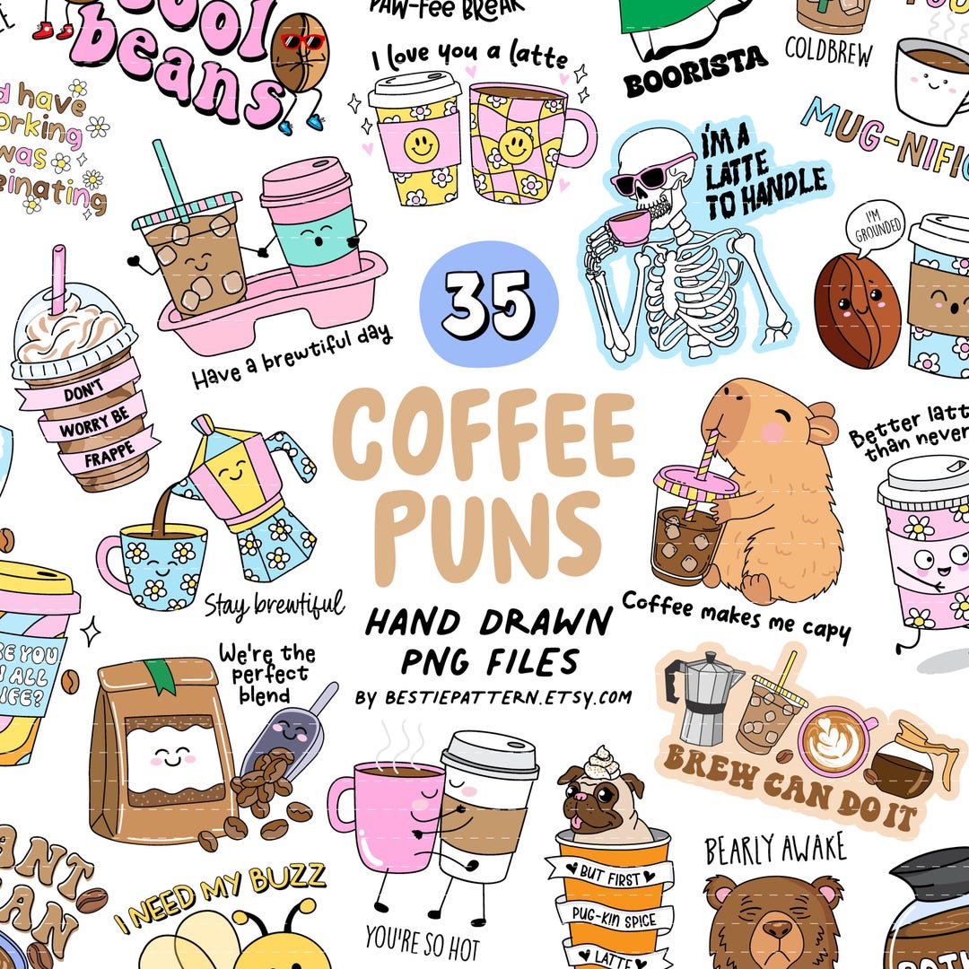 Coffee Puns PNG Bundle Coffee Quotes Sayings Sublimation Coffee Clipart ...