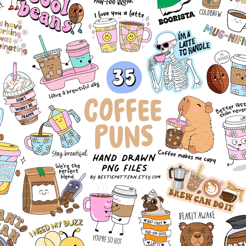 Coffee Puns PNG Bundle Coffee Quotes Sayings Sublimation Coffee Clipart ...