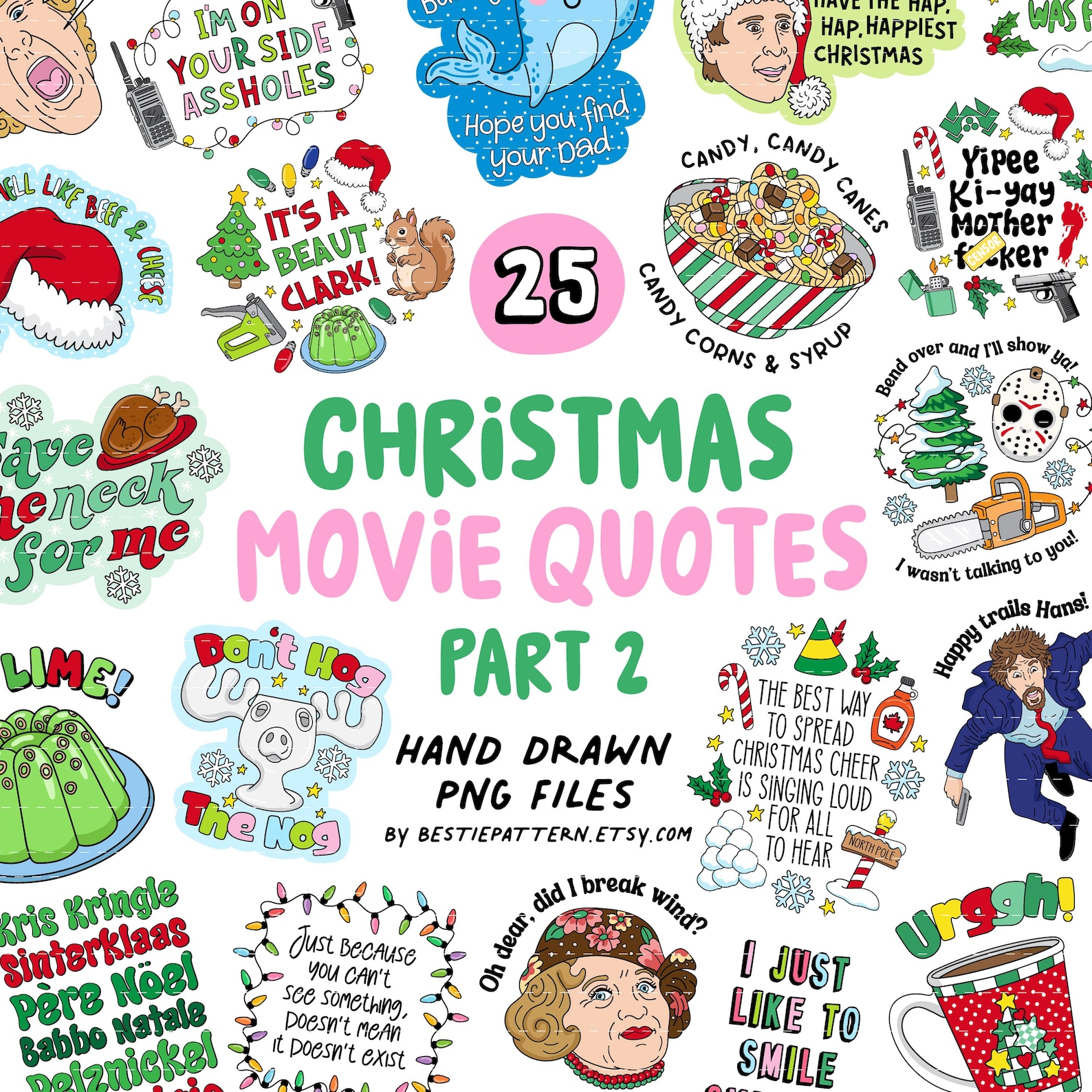 Christmas Movie Quotes PNG Bundle, Funny Holiday Movie Clipart for ...