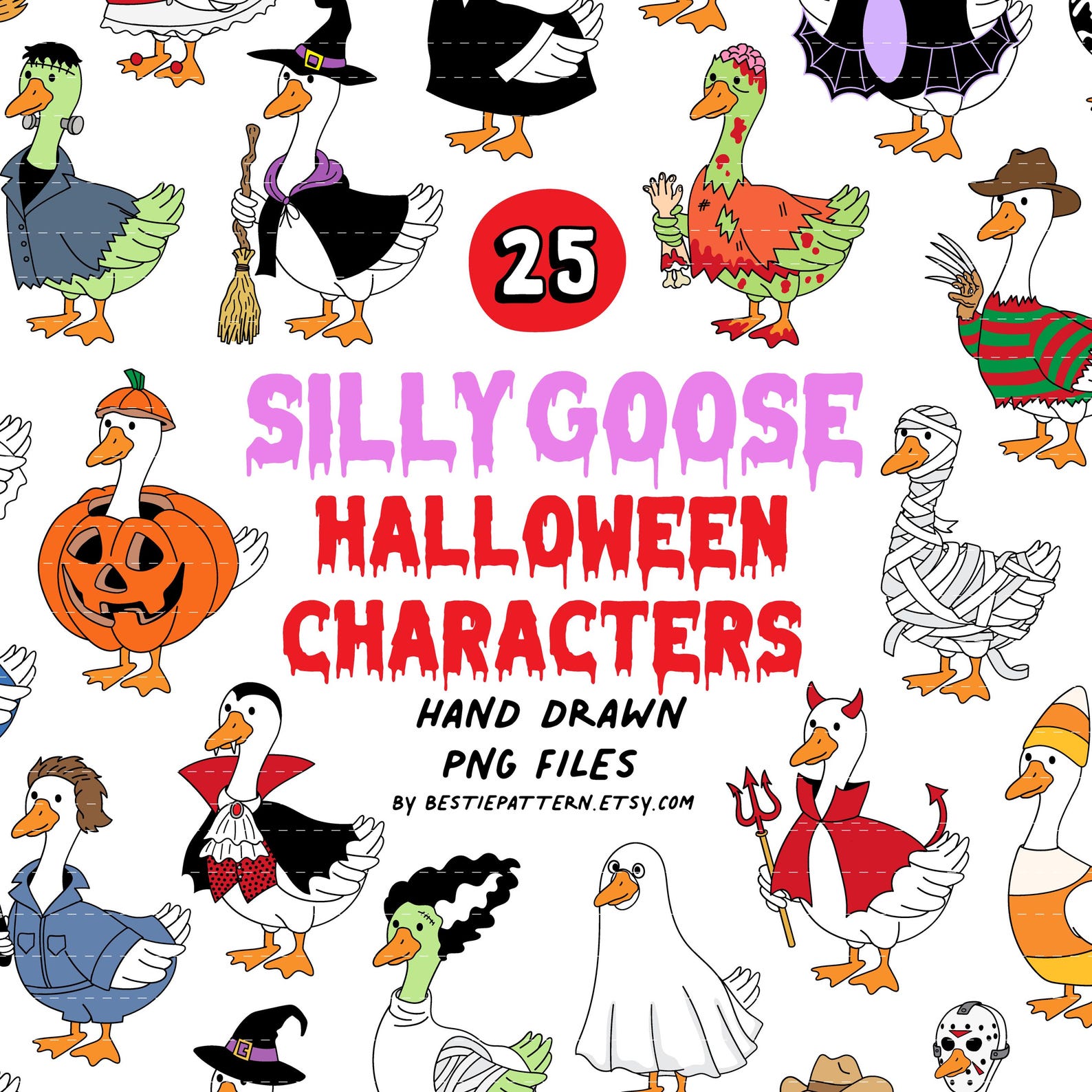 Silly Goose Halloween Characters PNG Bundle Silly Goose Horror Bundle ...