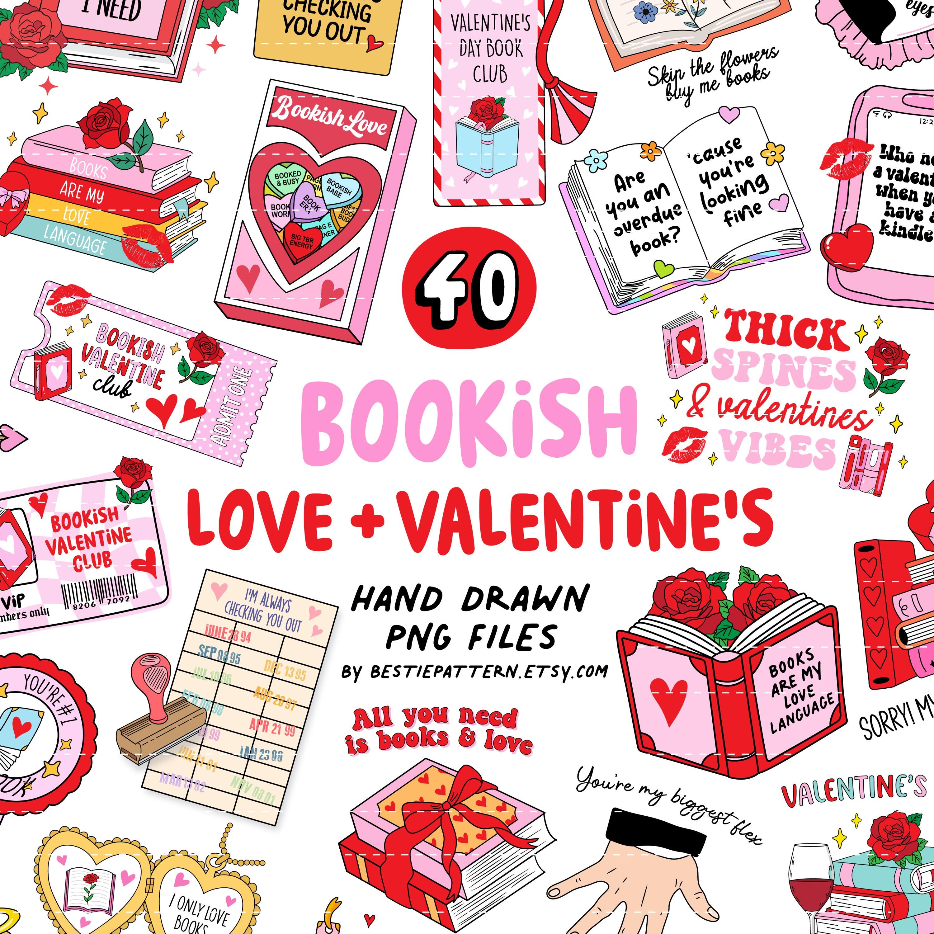 Valentine Bookish PNG Bundle Valentines Day Book Lover Sublimation ...