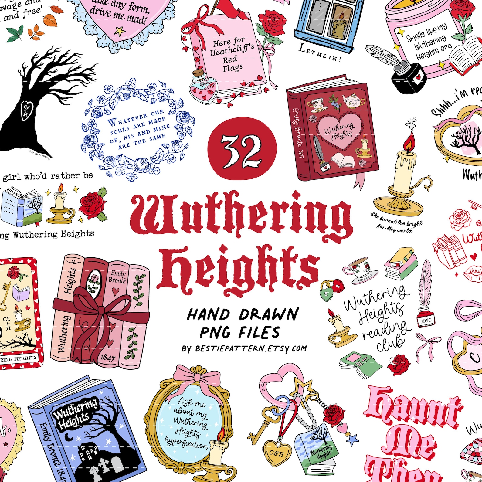 Wuthering Heights PNG Bundle, Pngs for Sublimation, Stickers, Bookish ...