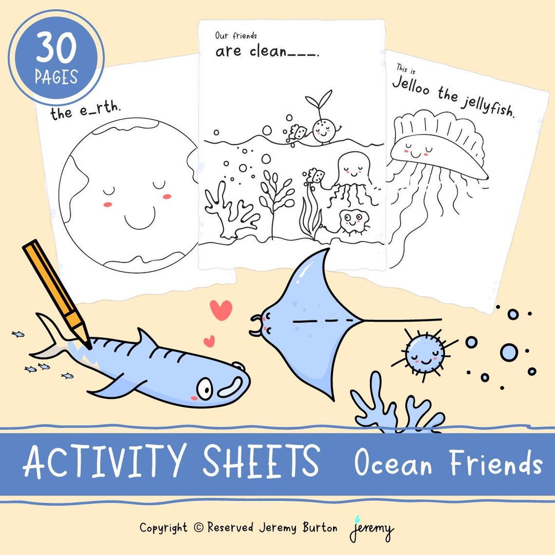 Ocean Coloring Book for Kids - Ocean Friends: 30 Page Printable Sea ...