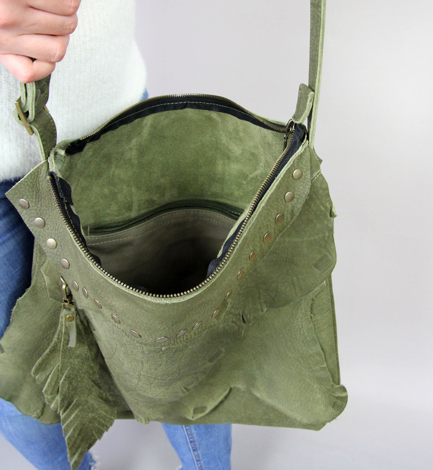 Bohemian Large Handmade Bag Unique Large Rustic Bag Green Handbag Large ...