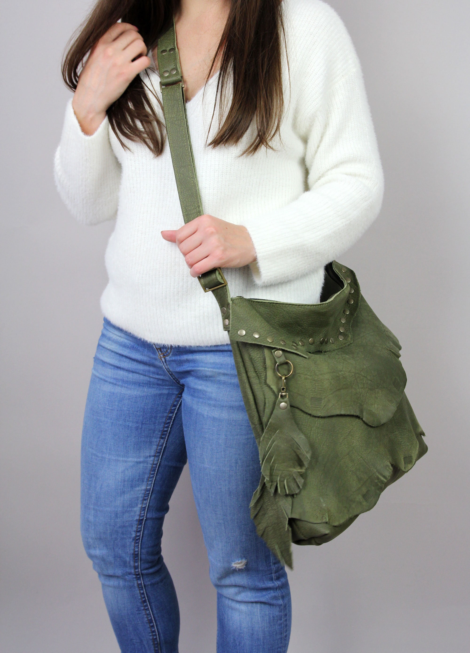 Bohemian Large Handmade Bag Unique Large Rustic Bag Green Handbag Large ...