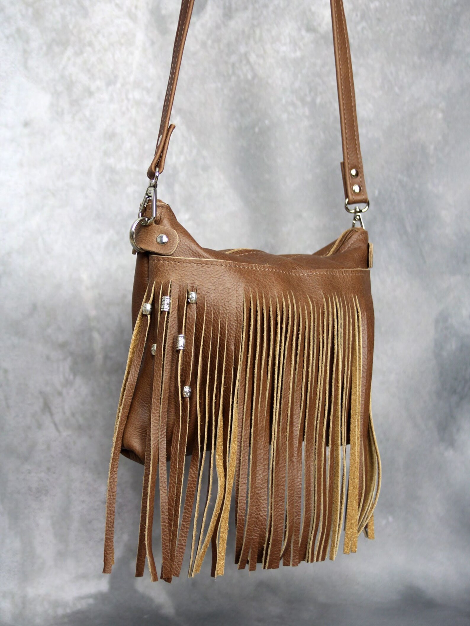 Brown Leather Bag- Rustic Leather Handmade Fringe Handbag, Medium ...