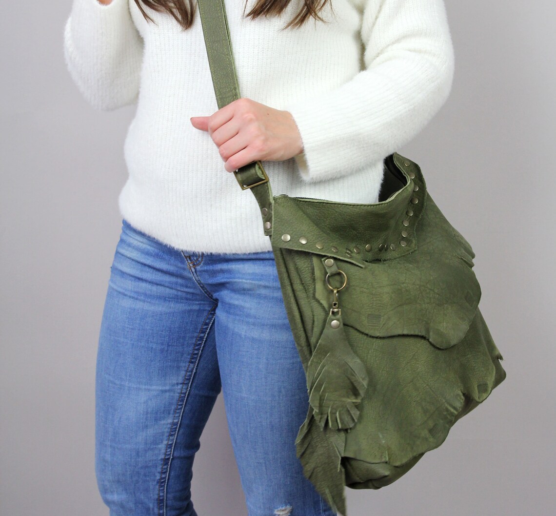 Bohemian Large Handmade Bag Unique Large Rustic Bag Green Handbag Large ...