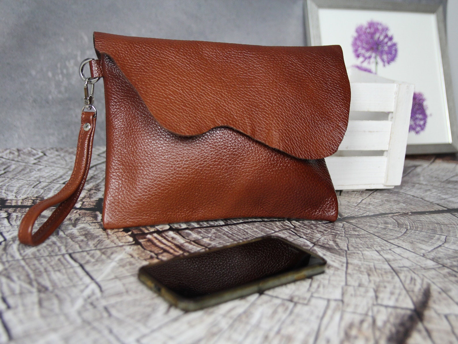 Leather Clutch Purse, Clutch for Evening or Everyday Cognac Brown ...