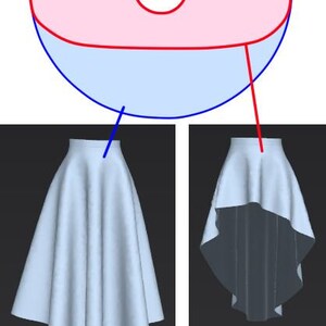 Women High Low Circle Skirt PDF Pattern A4, Size US 2-30, Asymmetrical ...