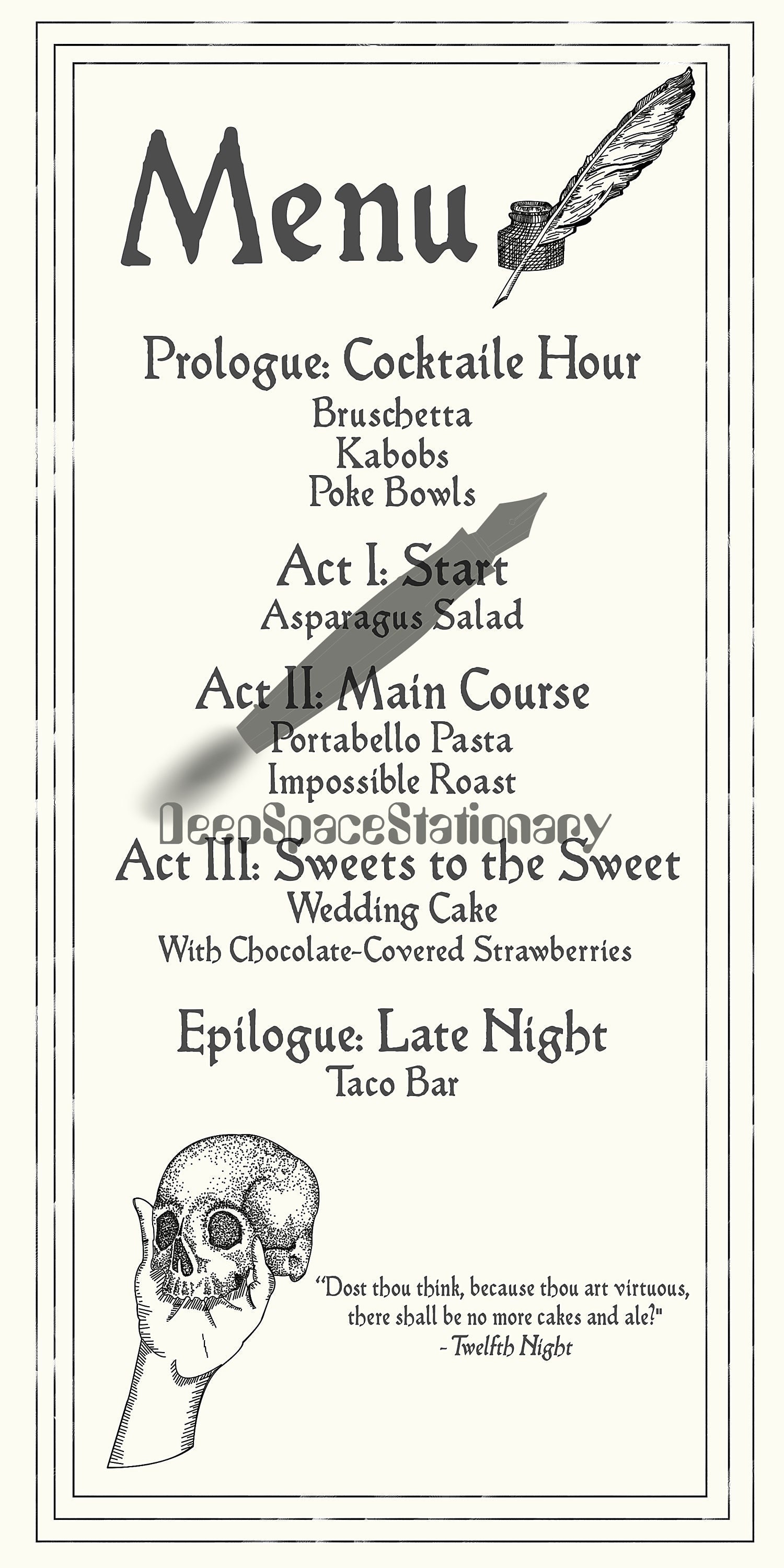 Literary Menu (william Shakespeare) - Etsy