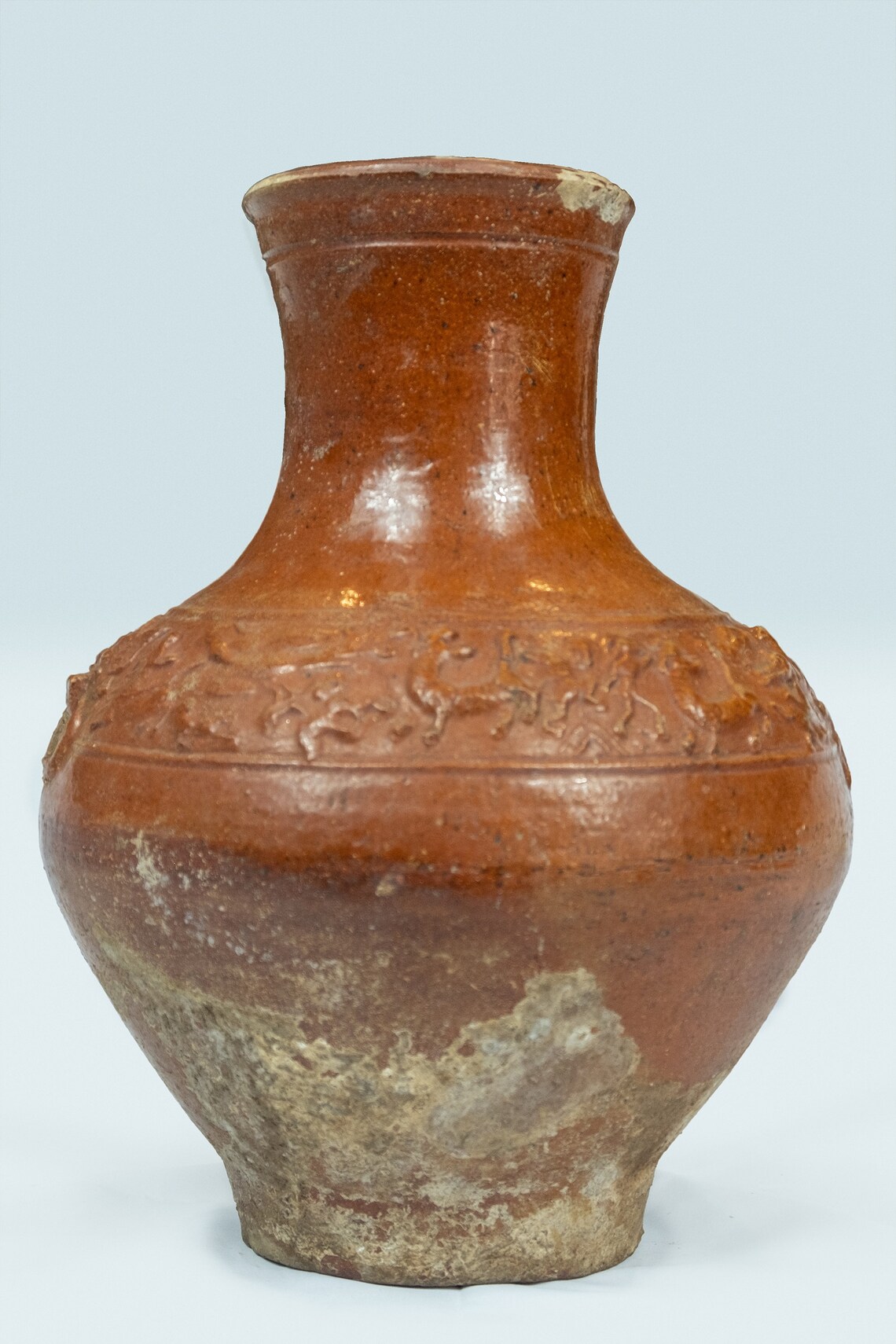 Antique Chinese Han Dynasty 206 BC-220 AD Red Glazed Hu Vase Jar With ...