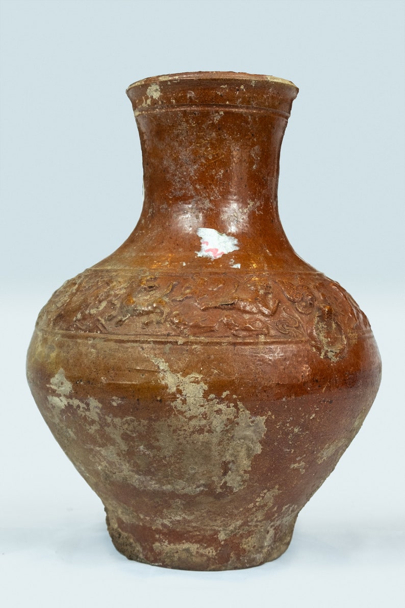 Antique Chinese Han Dynasty 206 BC-220 AD Red Glazed Hu Vase Jar With ...