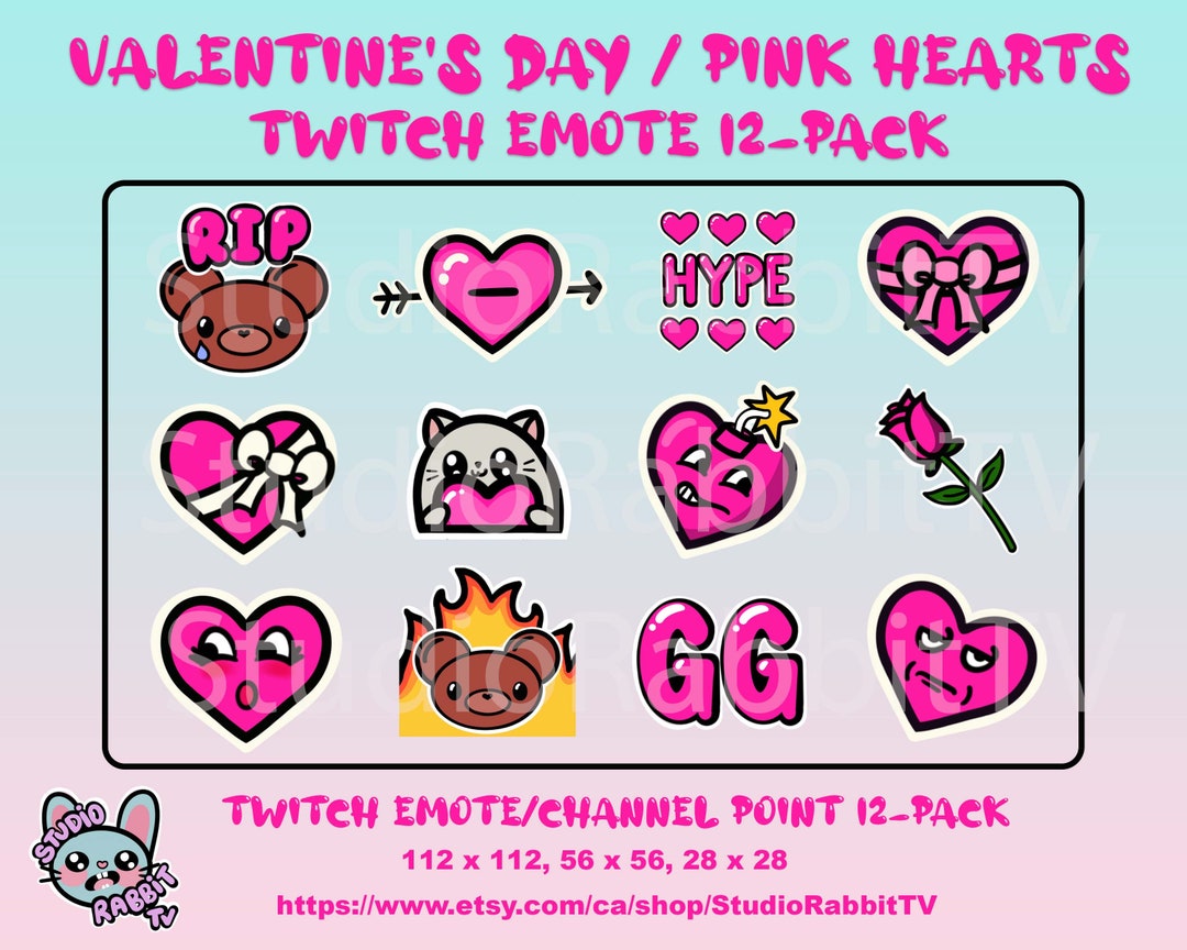 Twitch Valentine's Day Pink Hearts Emotes Pack 12 Emotes / Twitch ...