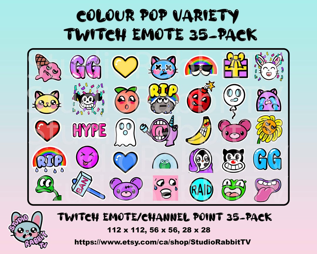 Twitch Cute Emotes Pack 35 Emotes / Color Pop / Twitch Emotes / Emote ...