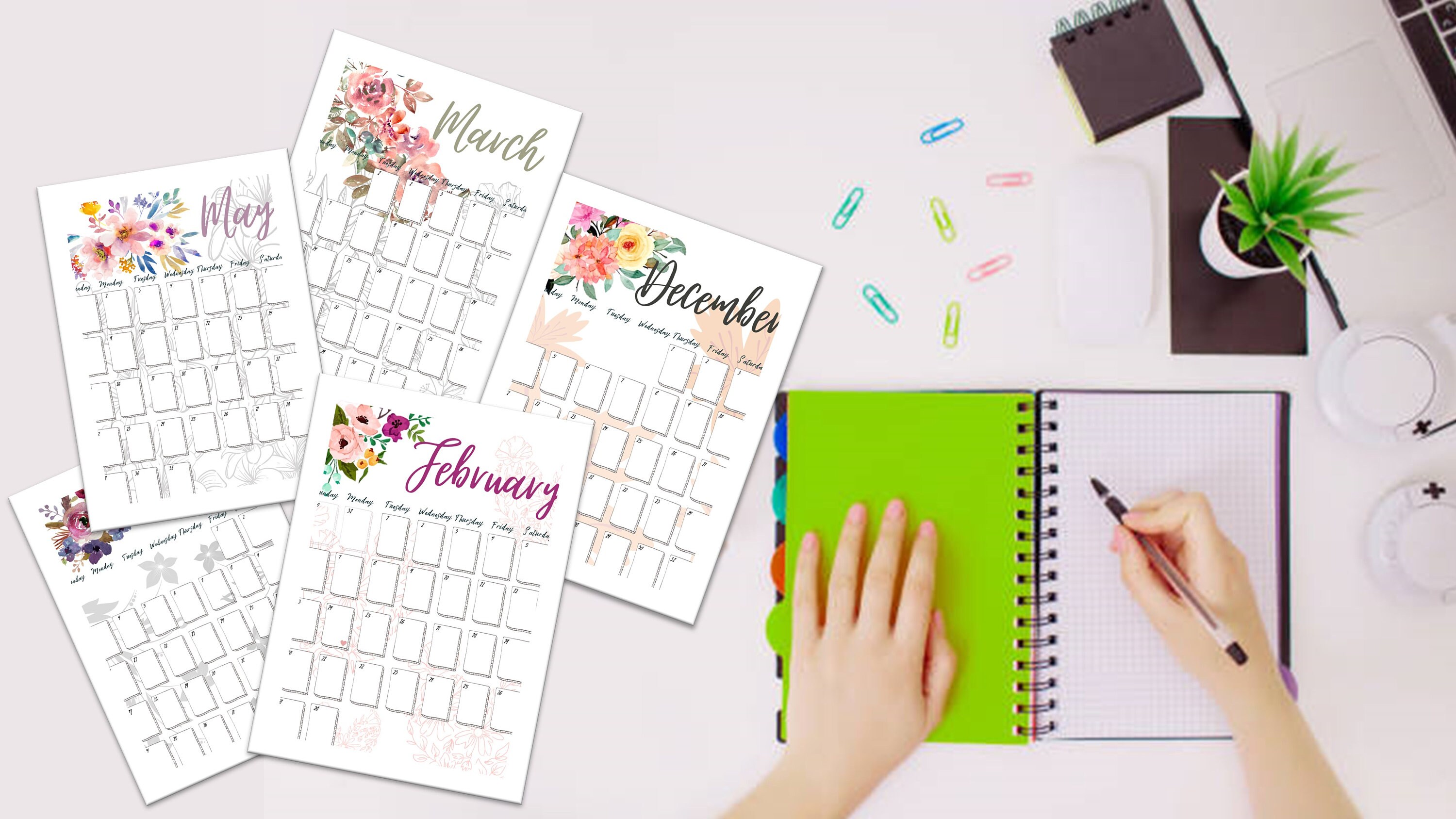 Flowery 2022 Calendar Printable, Floral, 12 Month Planner, Size 8.5x11 ...