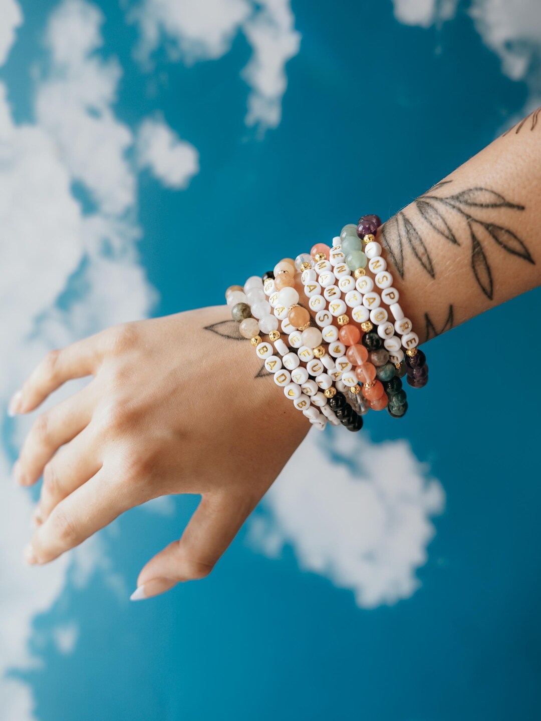 Custom Word Gemstone Bracelet |rose Quartz, Amethyst, Apatite, Obsidian ...