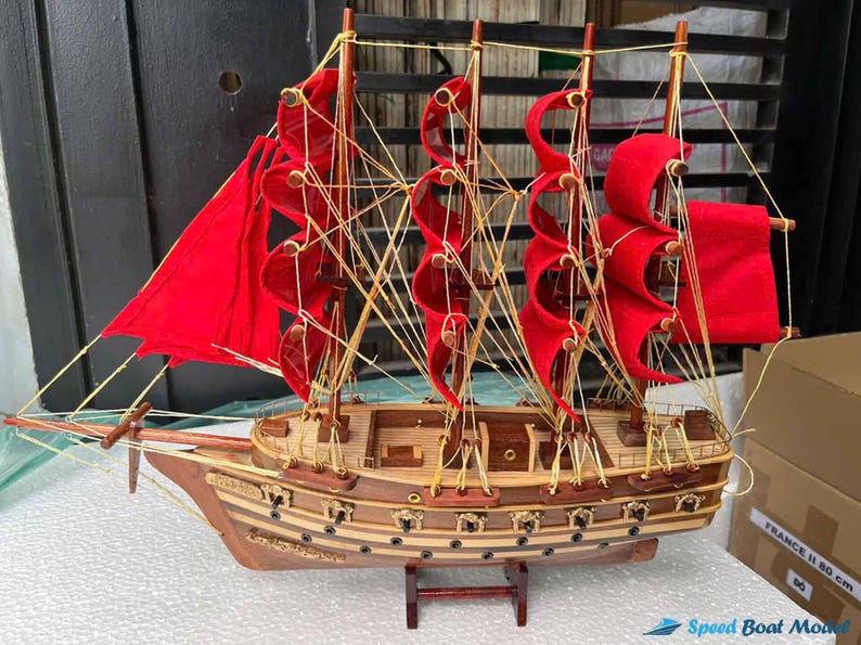 France II Red Sailing Ship Model 30.3″ - Holiday Decoration & Gift ...