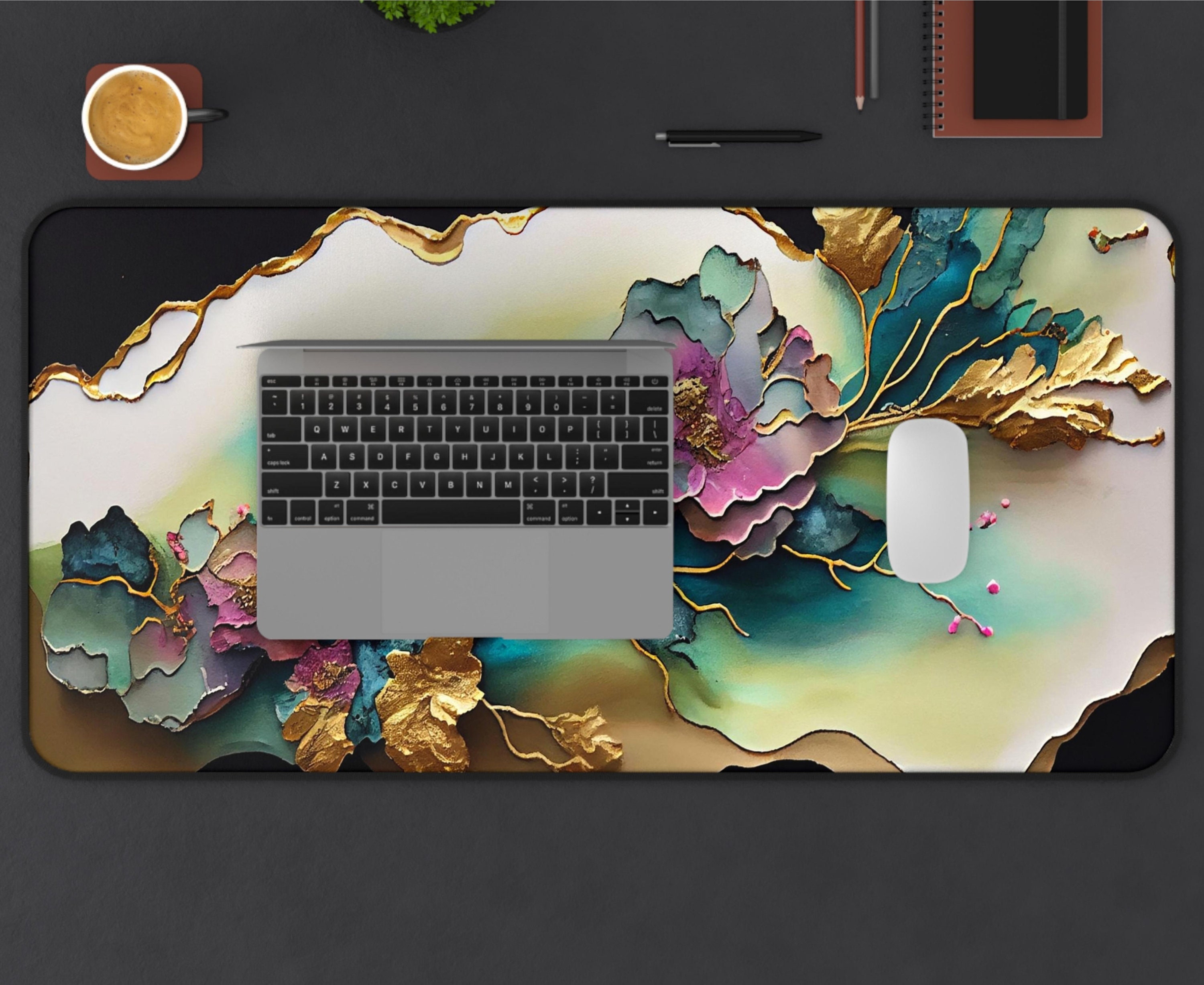 Flower Abstract Desk Mat, Alcohol Ink Art Desk Mat, Gaming Mouse Pad ...