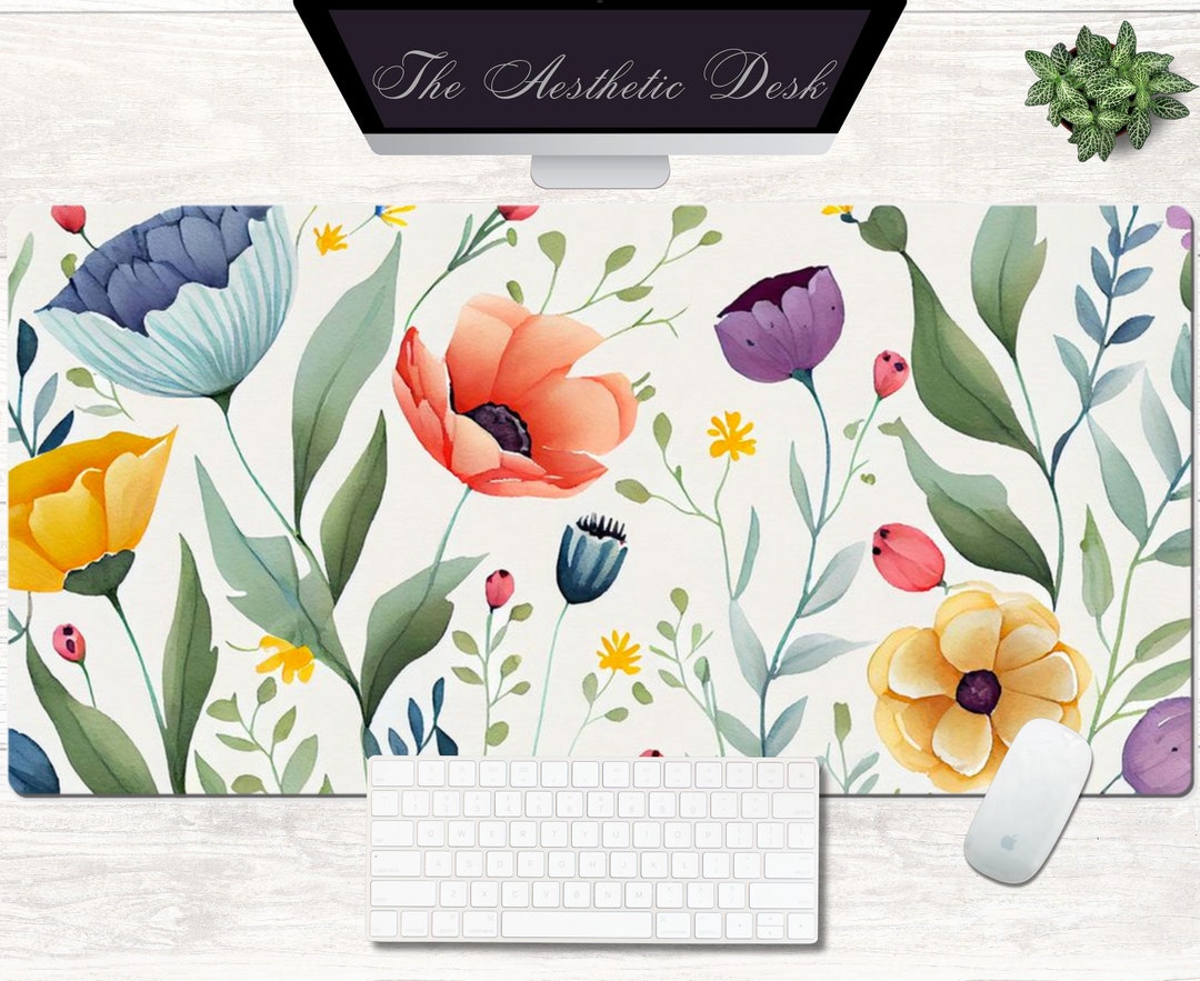 Spring Flowers Desk Mat, Botanical Desk Mat, Gaming Mouse Pad, Desk Mat ...