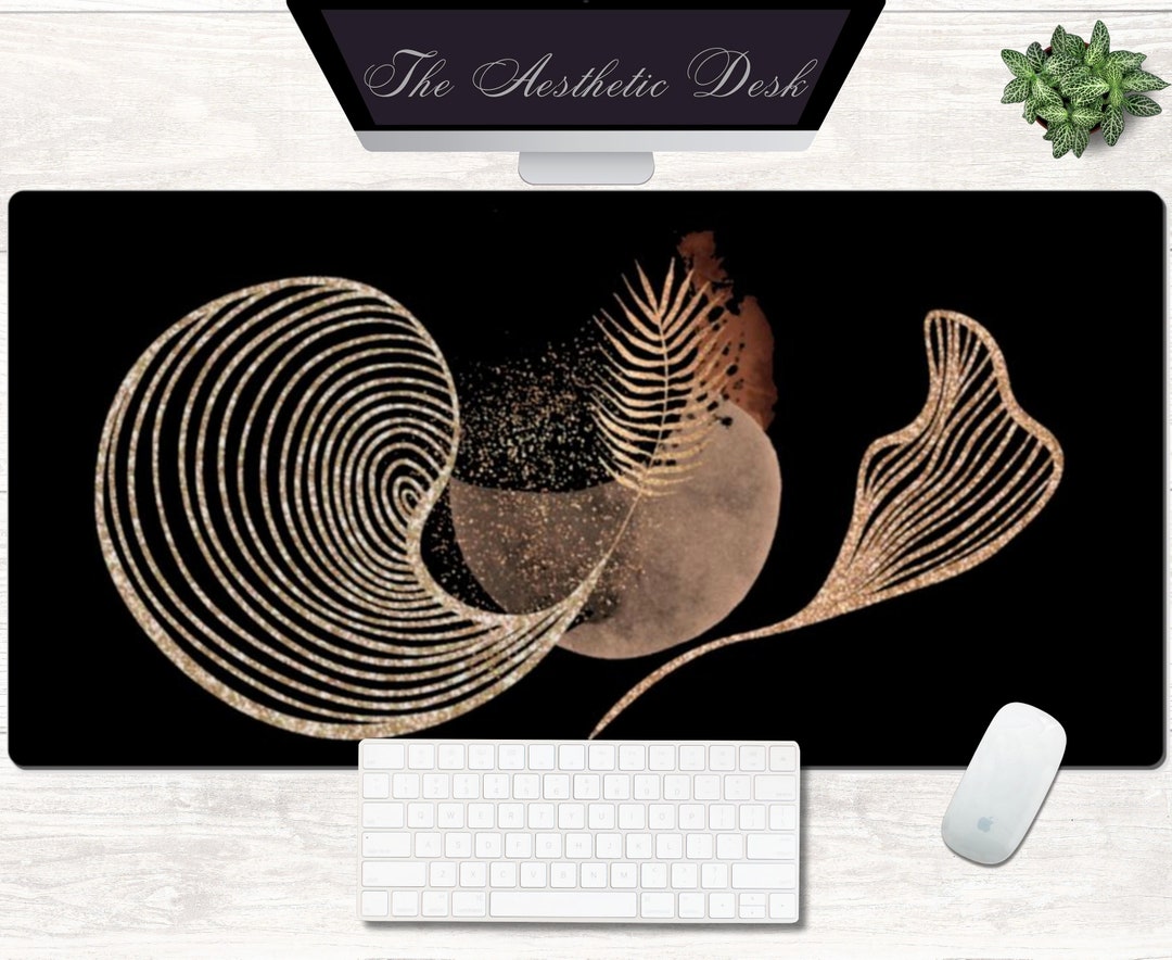 Boho Desk Mat Office Decor Desk Protector Gold Black Abstract Bronze ...