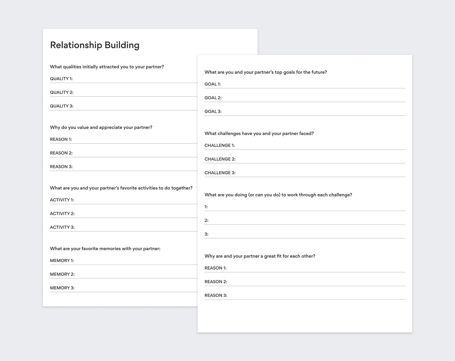 Relationship Building Worksheet for Couples - PDF Printable - DIGITAL ...