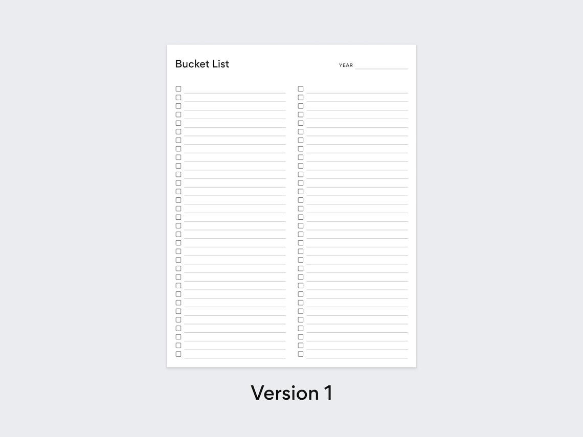 Bucket List Printable Checklist Template Things to Do Minimalist Goal ...