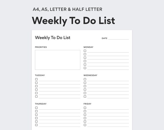 Weekly Planner to Do List Minimalist Productivity Planner | Etsy