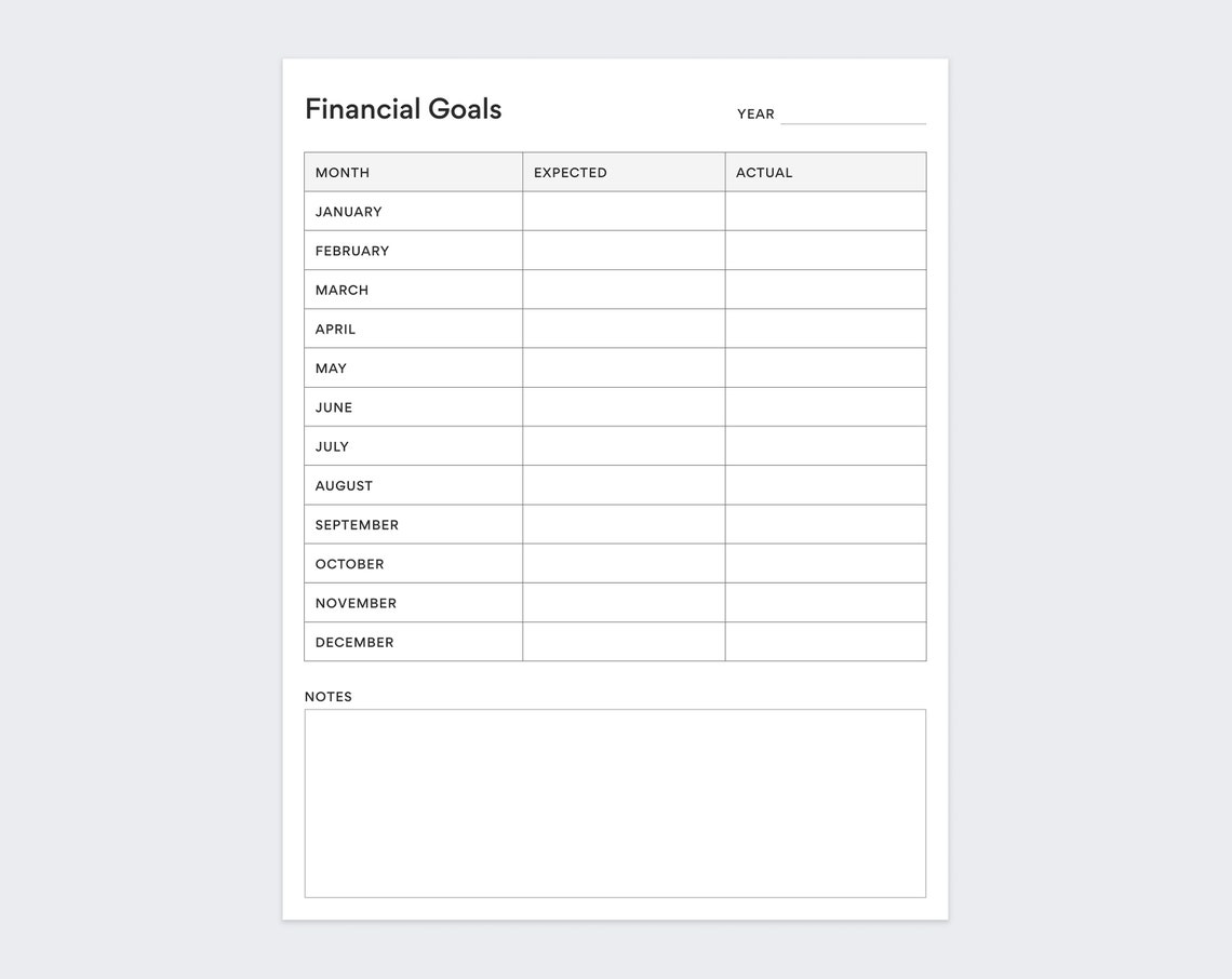 Financial Goals Tracker Monthly Goal Setting Template Financial Goal ...