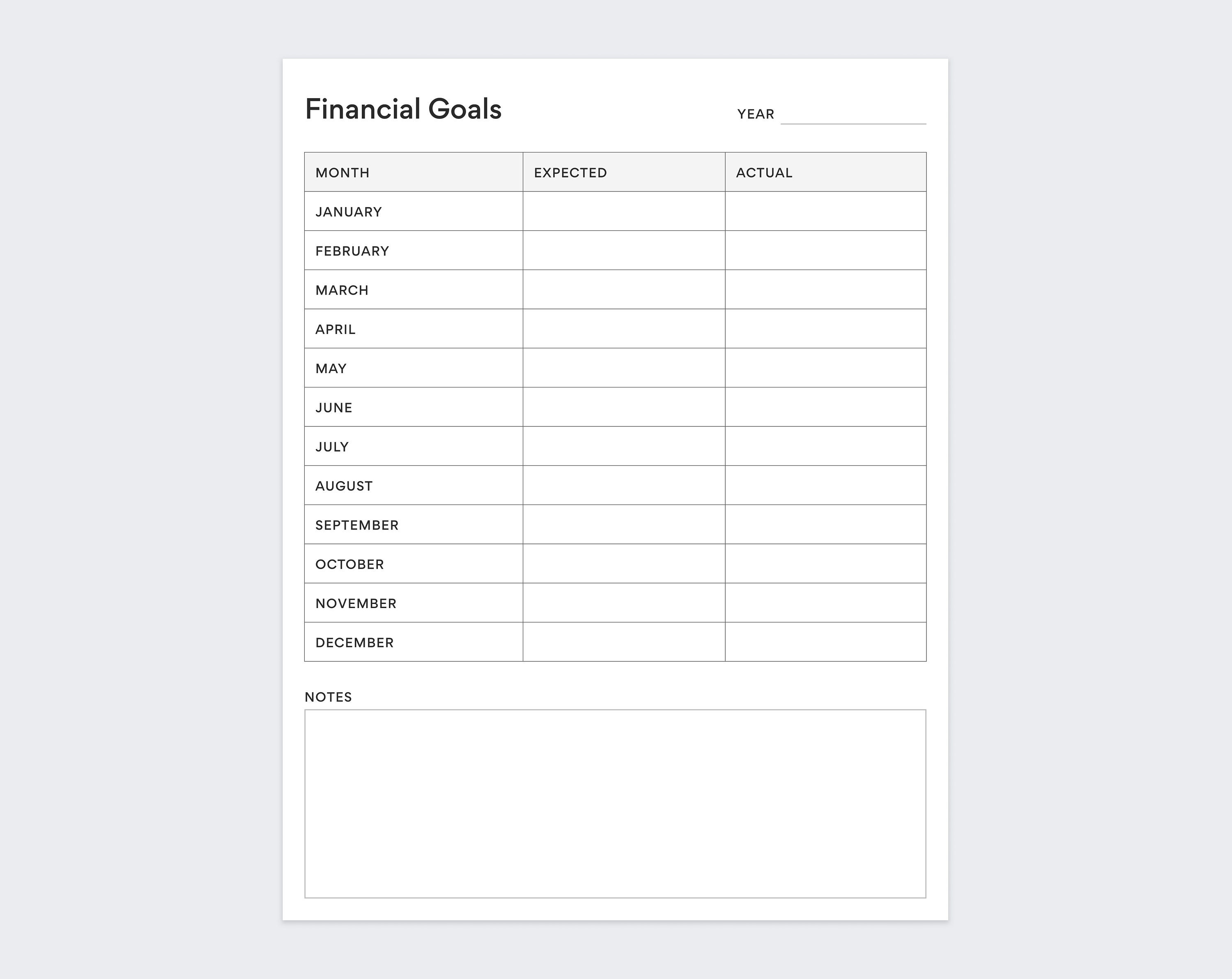 Financial Goals Tracker - Monthly Goal Setting Template - Financial ...