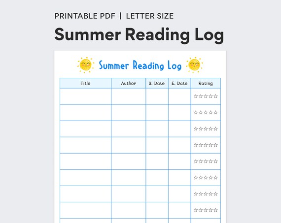 Summer Reading Log for Kids Reading Chart Kids Reading - Etsy