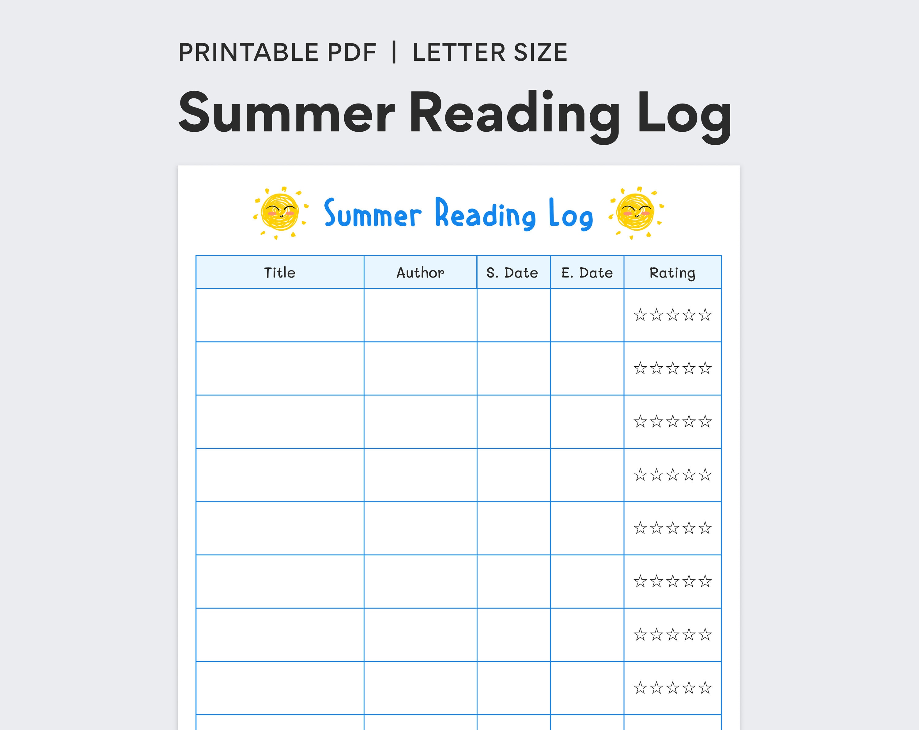 Summer Reading Log for Kids - Reading Chart - Kids Reading Tracker ...