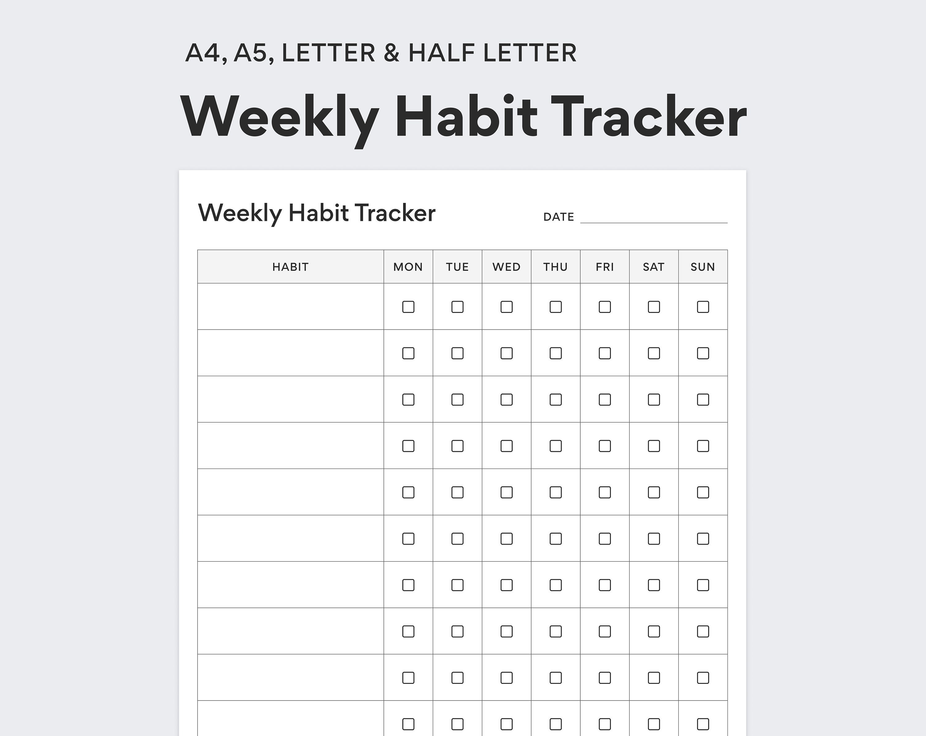 Habit Tracker Printable, Weekly Habit Tracker, Routine Checklist, A5 ...