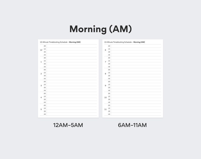 24 Hour Daily Timeblocking Schedule: 15 Minute Intervals, Minimalist ...