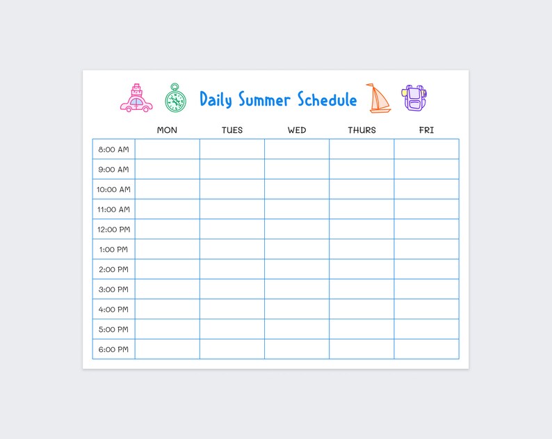 Printable Summer Schedule - Weekly Routine Planner for Kids - Family ...