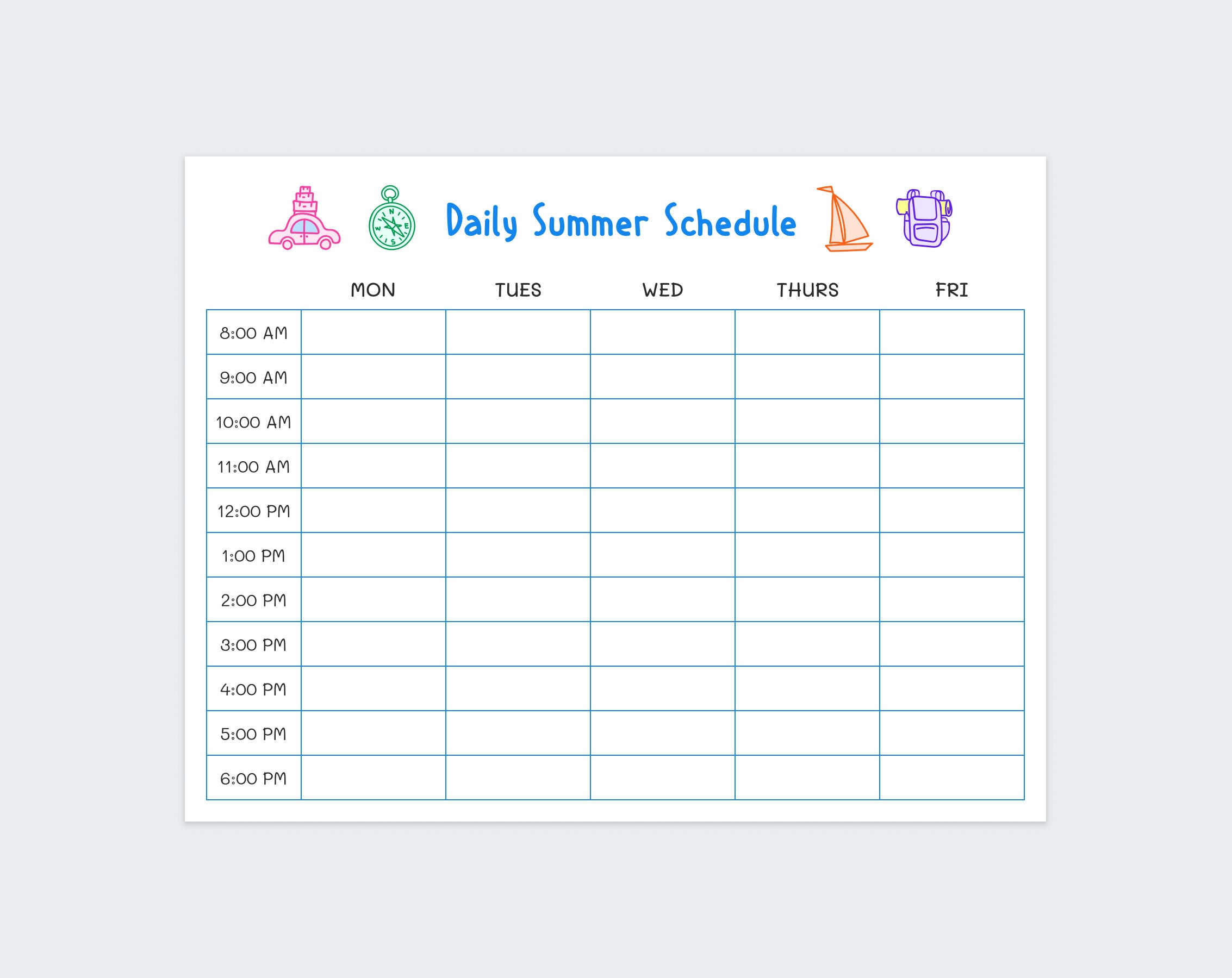 Printable Summer Schedule - Weekly Routine Planner for Kids - Family ...
