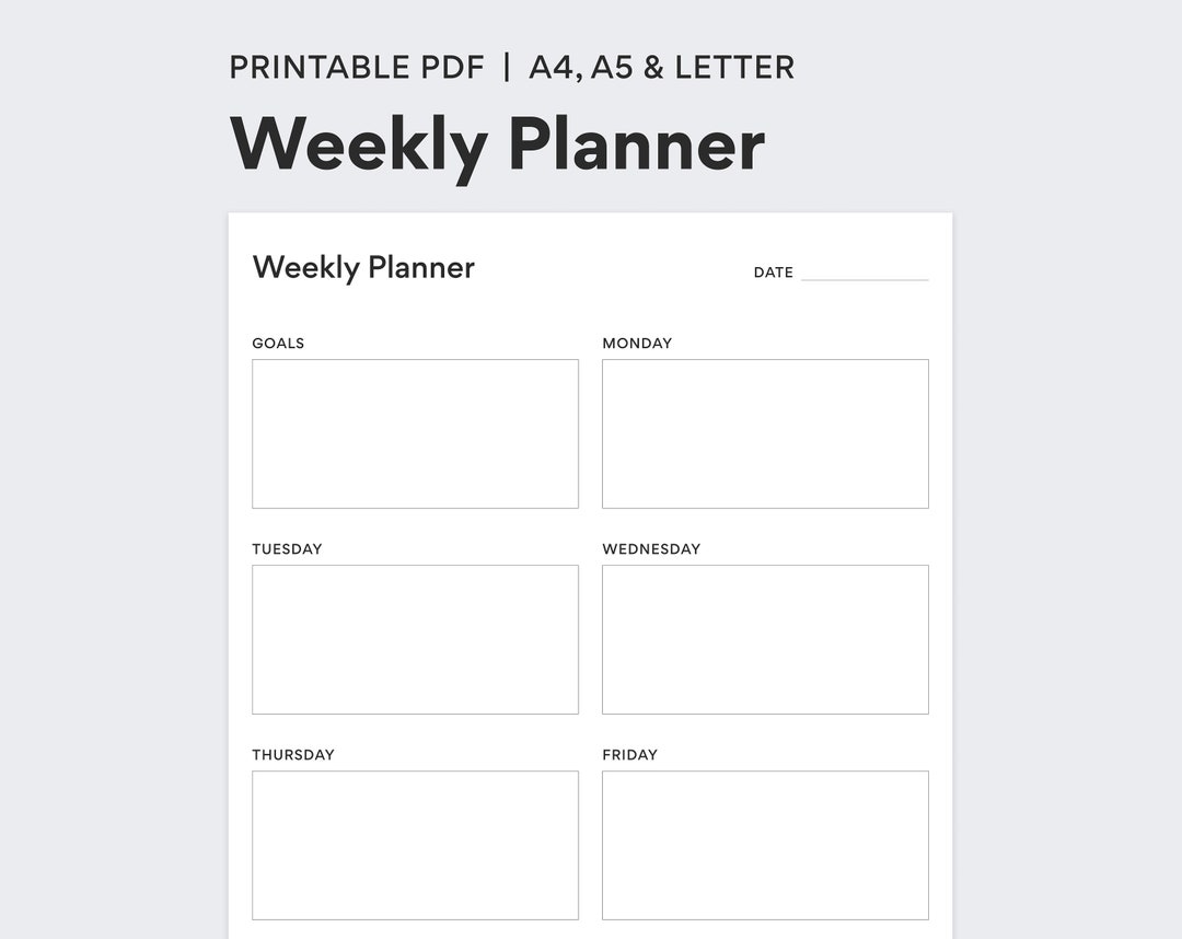 Weekly Planner Template: PDF Printable - DIGITAL DOWNLOAD - Etsy