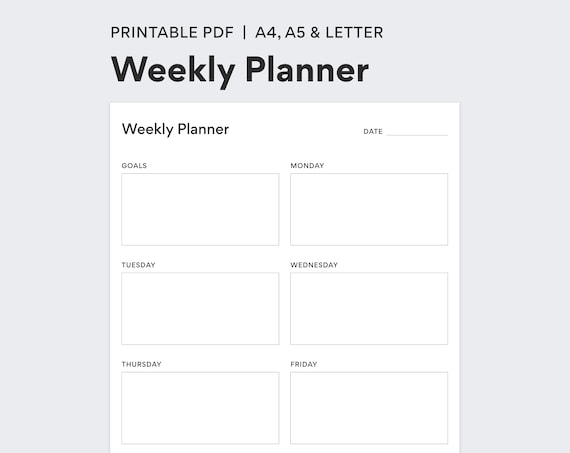 Weekly Planner Template: PDF Printable DIGITAL DOWNLOAD - Etsy