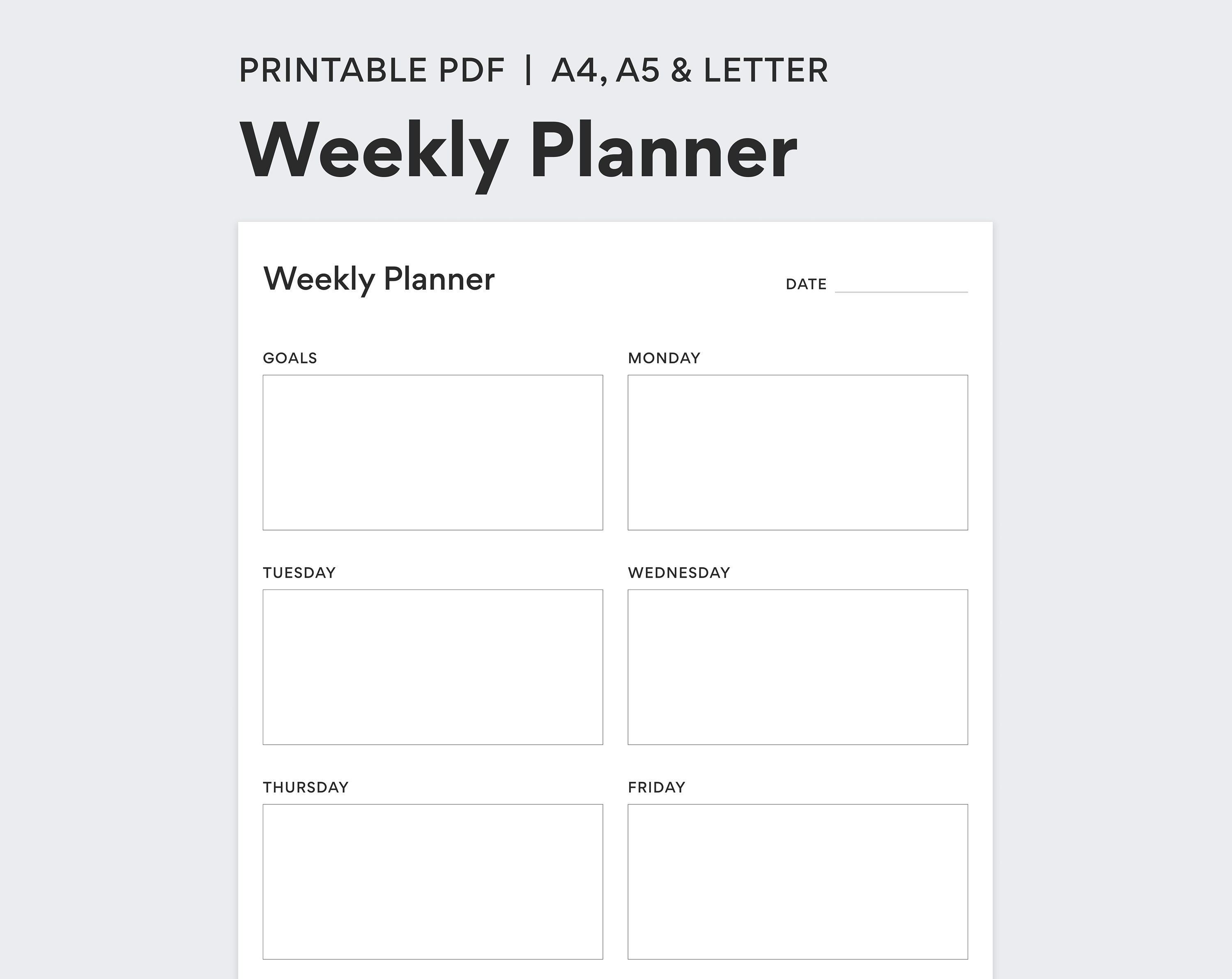 Weekly Planner Template: PDF Printable DIGITAL DOWNLOAD - Etsy