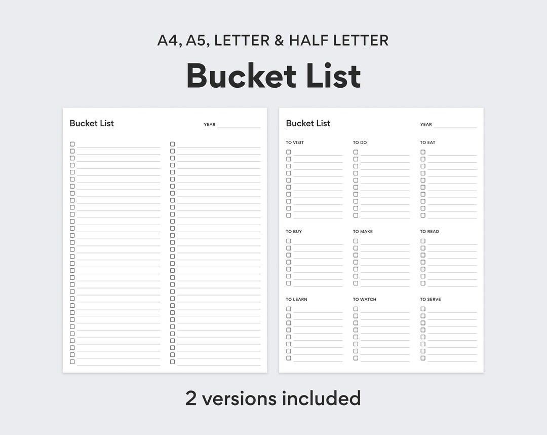Bucket List Printable - Checklist Template - Things to Do - Minimalist ...