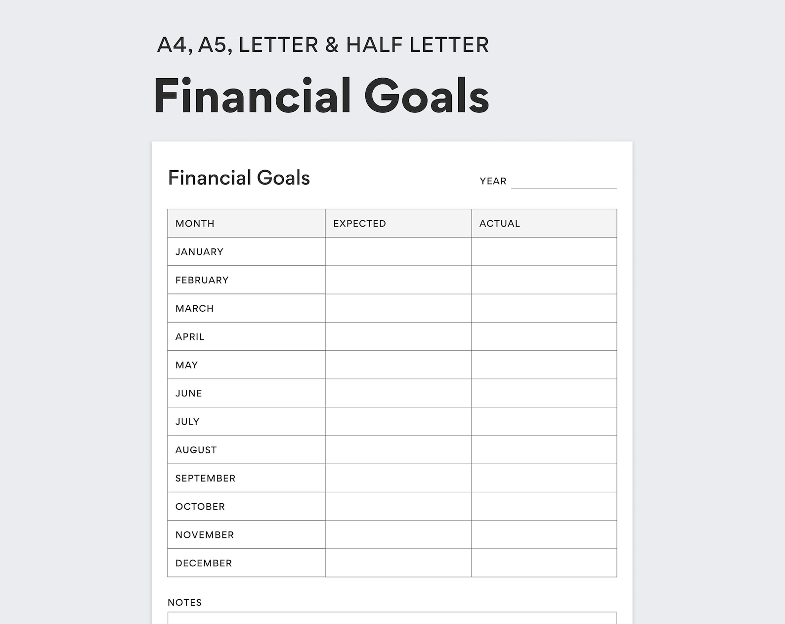 Financial Goals Tracker - Monthly Goal Setting Template - Financial ...