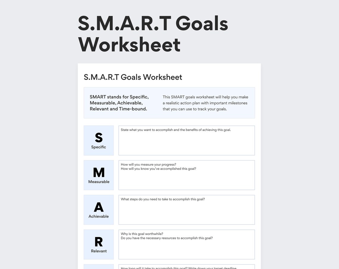 S.M.A.R.T Goals Planner - Goal Setting Worksheet - Printable Goal ...